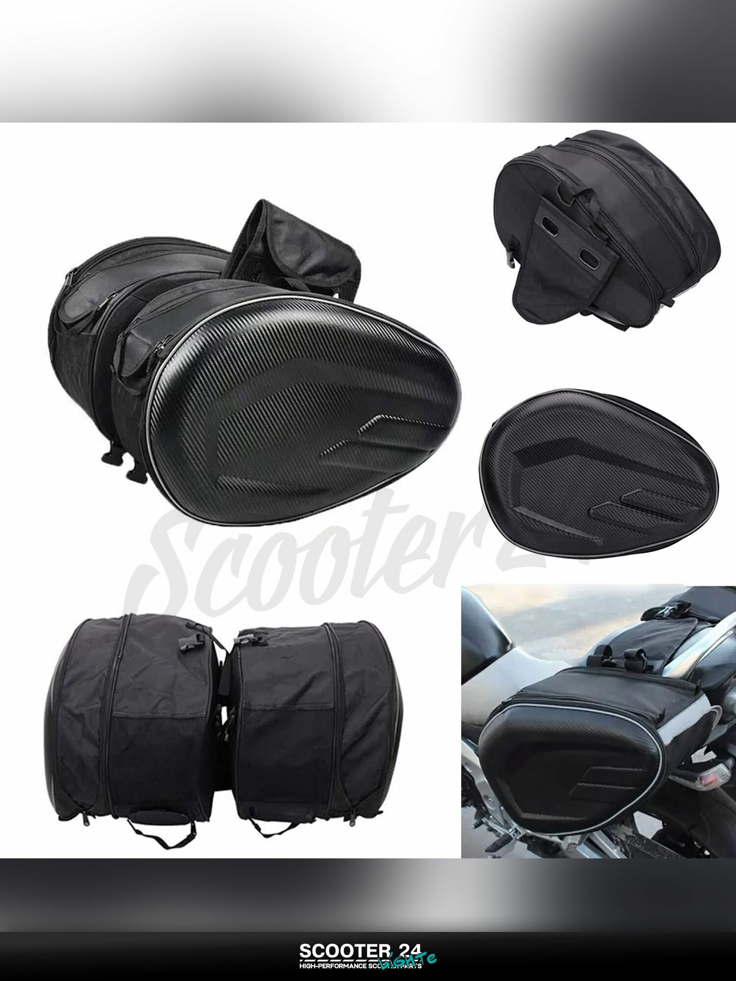 Кофры боковые на мотоцикл / скутер, мопед, питбайк, карбон, черные (mod: B-3)