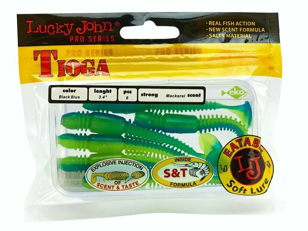 Виброхвосты "съедобные" Lucky John Pro Series TIOGA 3.4in (8,64 см), цвет T50, 6 шт. / силиконовые приманки для рыбалки