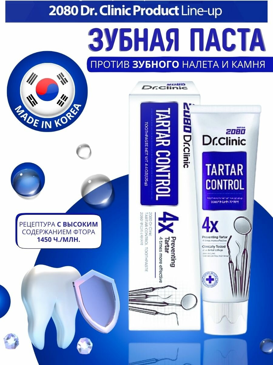 Зубная паста Dr. Clinic 2080 Tartar Control 120 г, защита от налёта и камня, ледяная мята