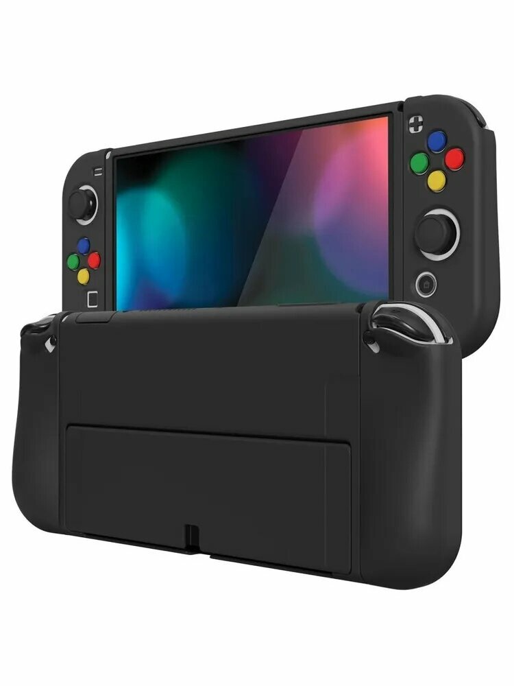 PlayVital ZealProtect силиконовый чехол для Nintendo Switch OLED с насадками на стики и кнопки ABXY, черный
