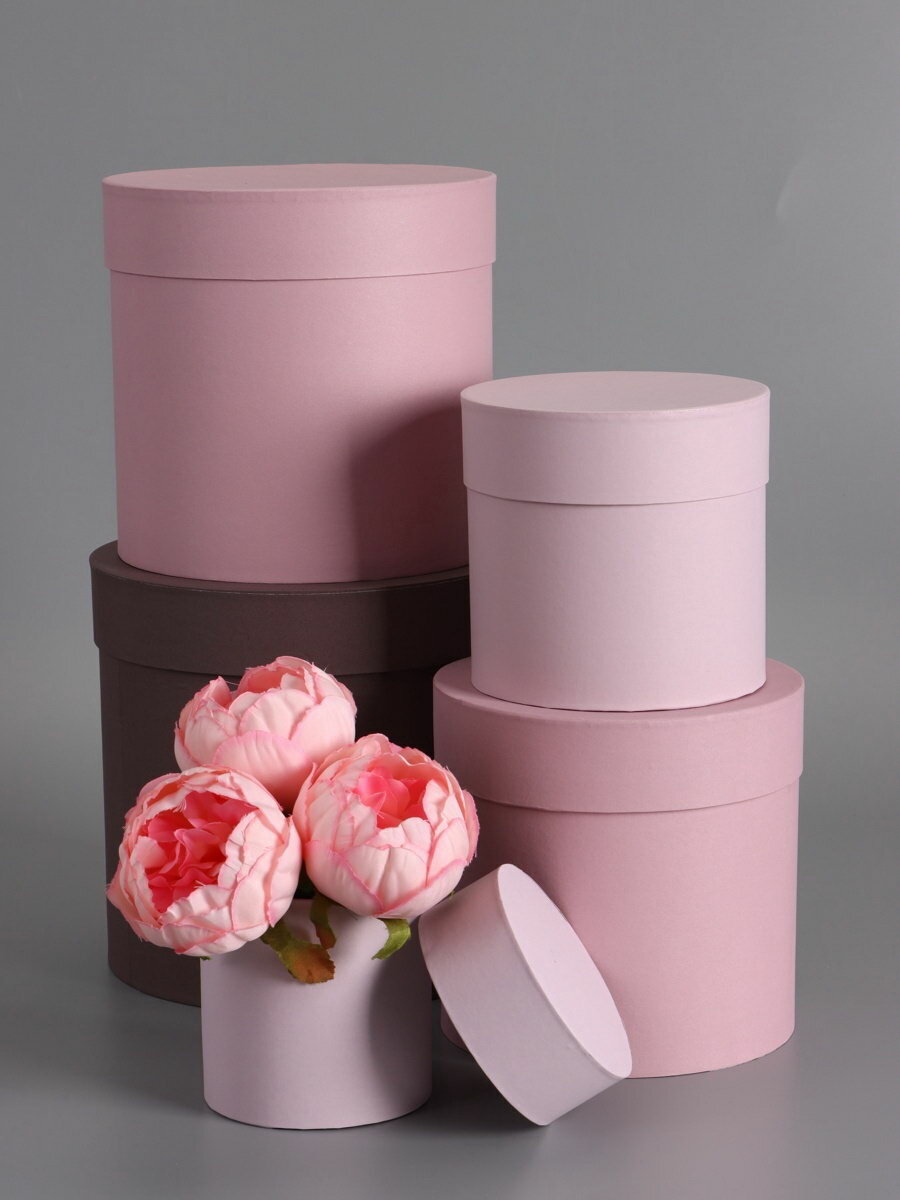 Набор круглых подарочных коробок 5 в 1, "Тепло" 20x20-11x11, вид: коробки