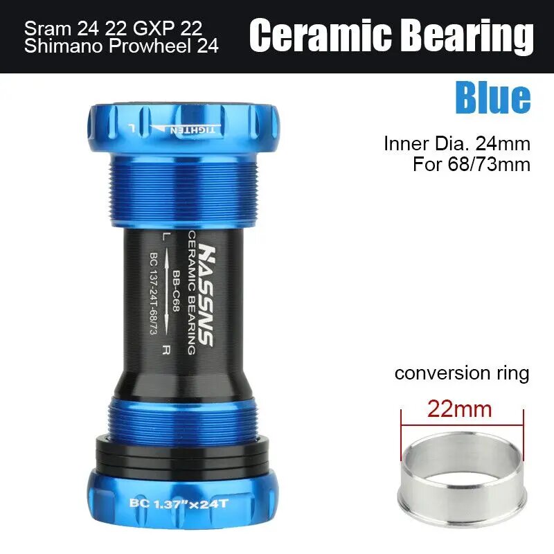 HASSNS Каретка BB68 для горных велосипедов Синий, Ceramics Blue