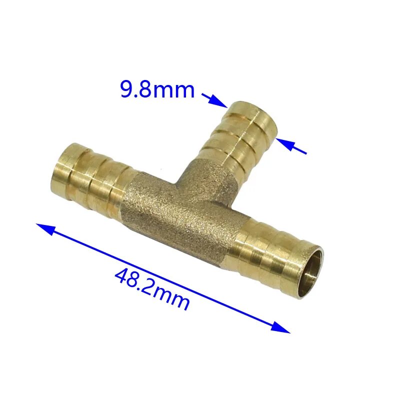 Т-образный латунный штуцер для шланга с зазубринами, тройник 8 мм, 10 мм, 3-ходовой медный штуцер с зазубриной, Соединительный адаптер, 2 шт.