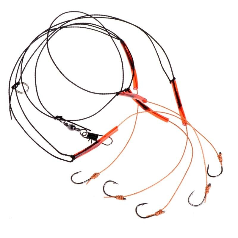 Стальной рыболовный поводок с 5 крючками, 8