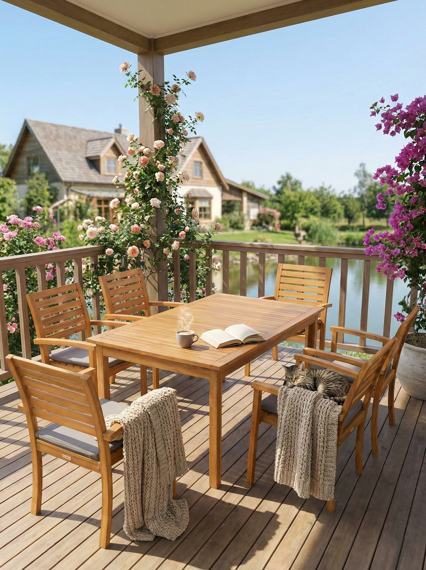 Садовый обеденный комплект из акации Гринвилл-6 (Greenville-6), светлая акация