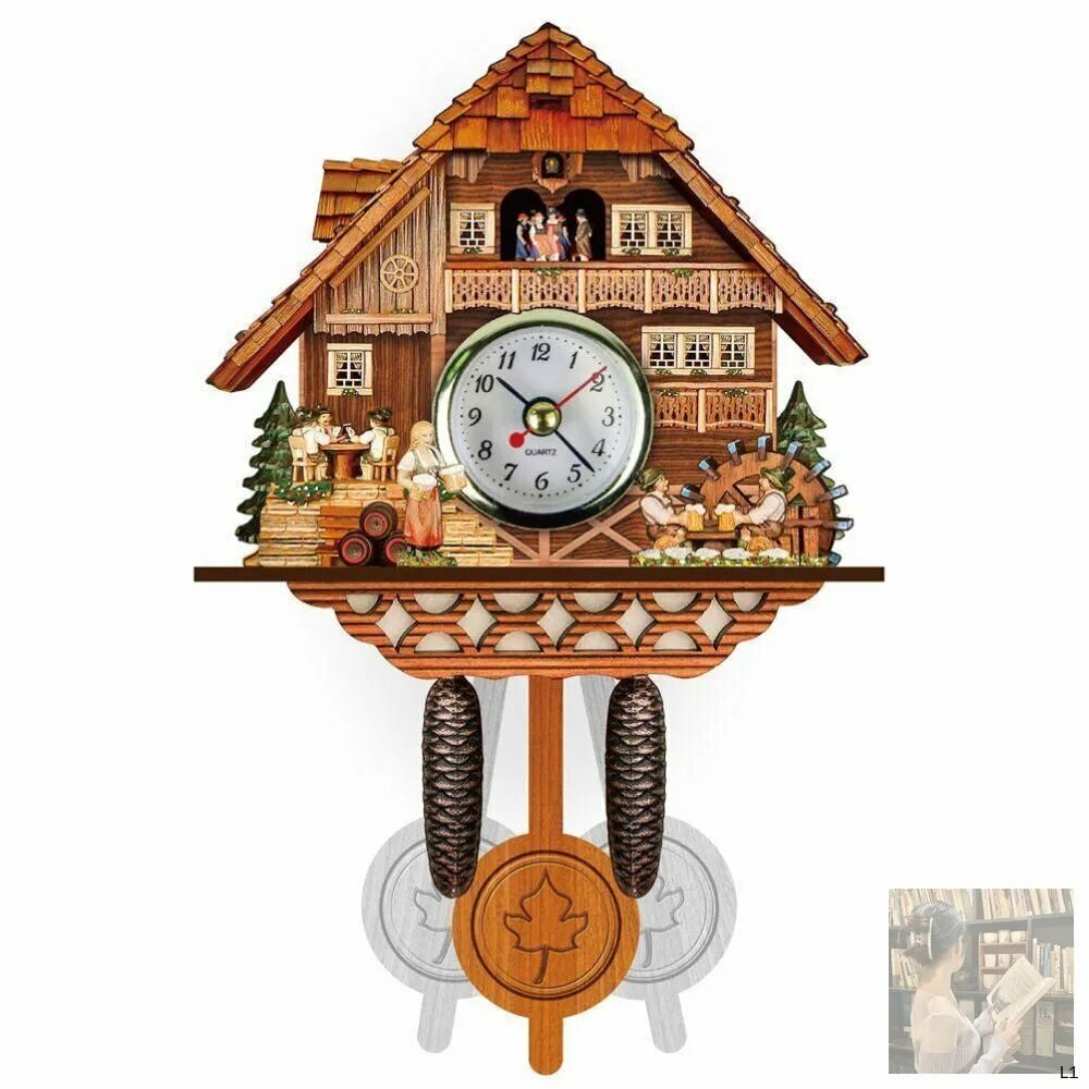 Настенные часы "Механические с кукушкой и подвижными фигурками, завод на 8 дней. Германия", 35 см х 34 см