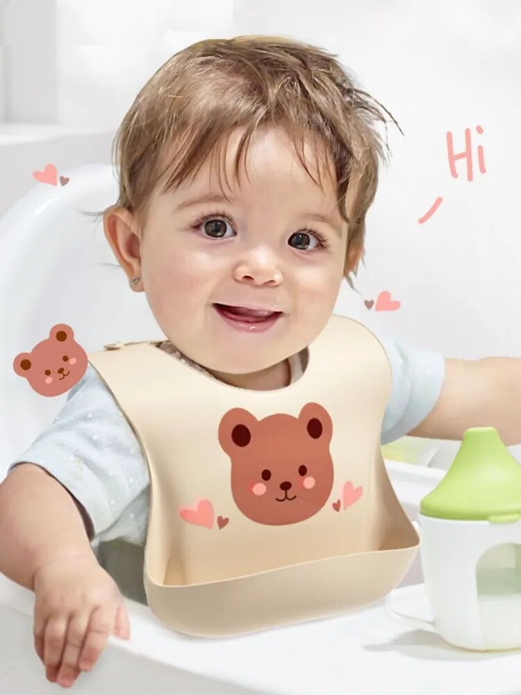 Слюнявчик Нагрудник силиконовый детский с карманом для кормления
