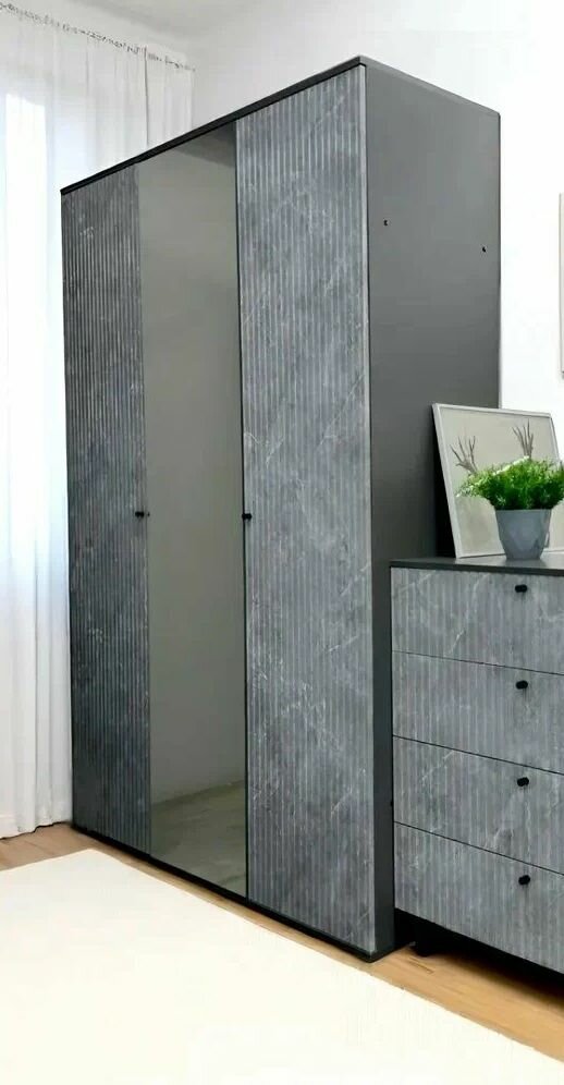 Оливия Шкаф 3-х ств. Мрамор глянец, Графит