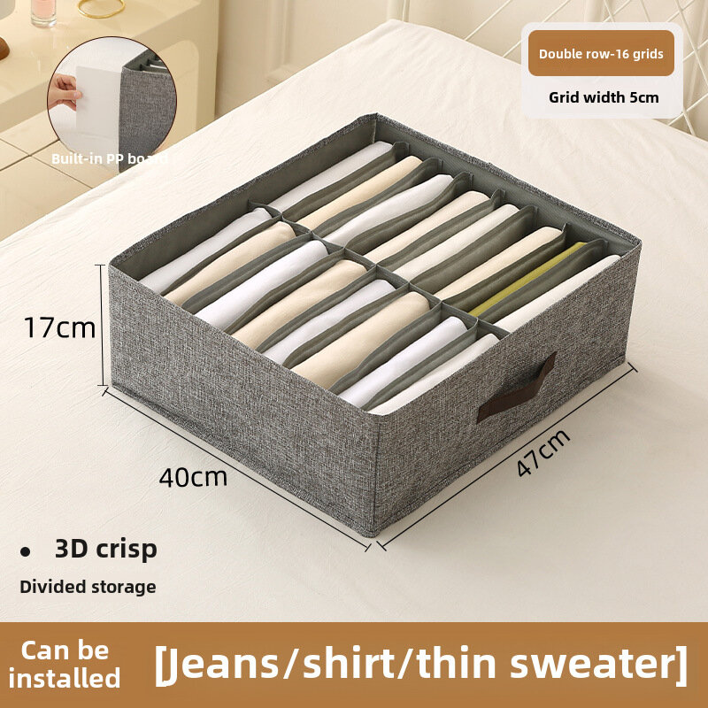 Коробка для хранения одежды и брюк, ящичный тип с двойными отсеками, коробка для уборки гардероба, оптовая продажа [16 штук, серый цвет], размер 47*40*17 см