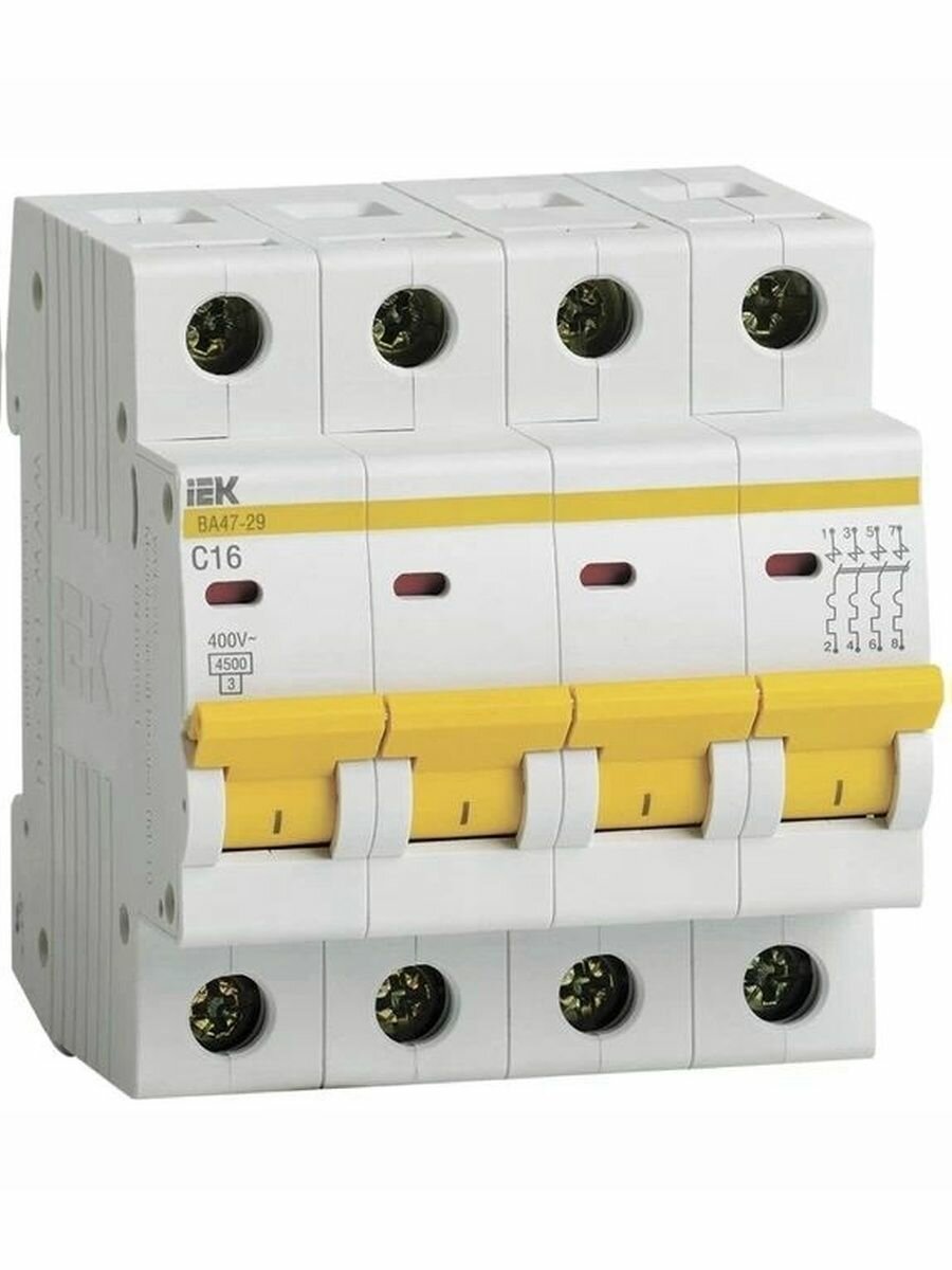 Автоматический выключатель IEK ВА47-29 4Р 16А 4,5кА х-ка С