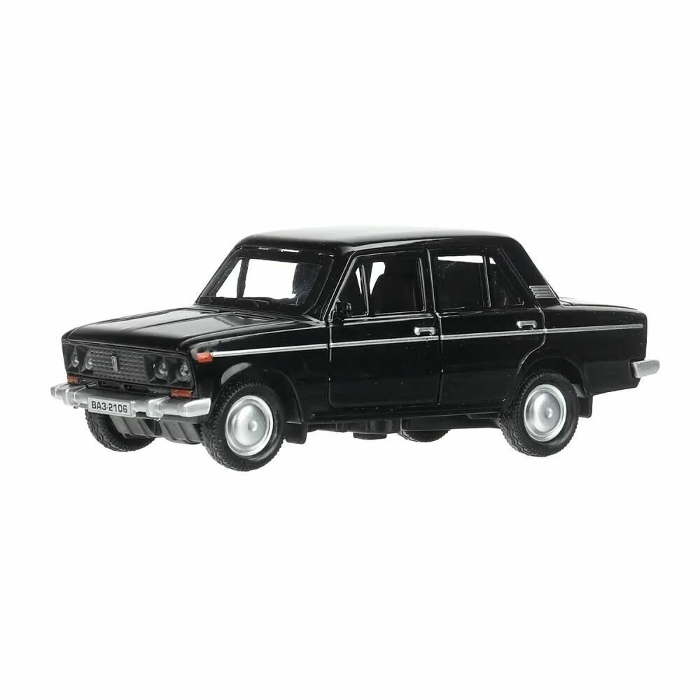 Игрушка модель машины металлическая ВАЗ-2106 Жигули, 12 см (свет-звук, двер, черный) инерц, в коробке