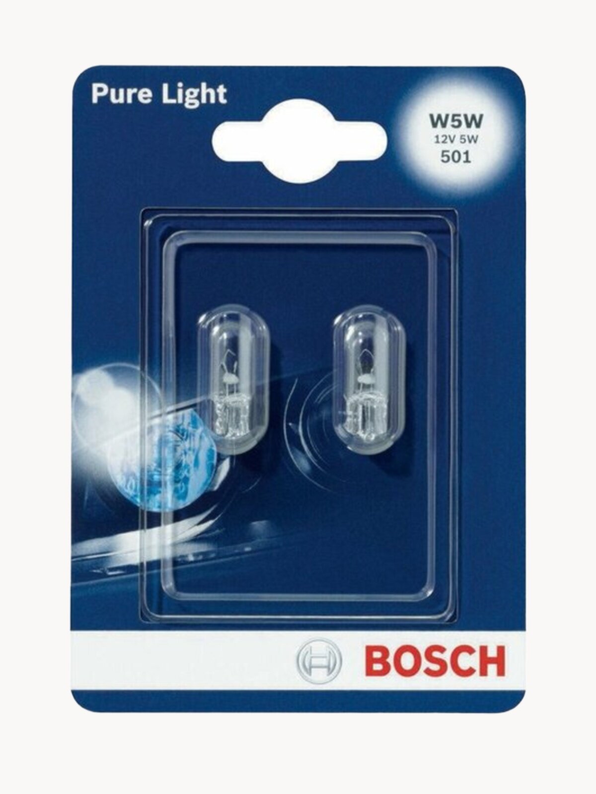 Лампа автомобильная Bosch Pure LightW5W 5W W2.1x9.5d, 2шт, 1987301026