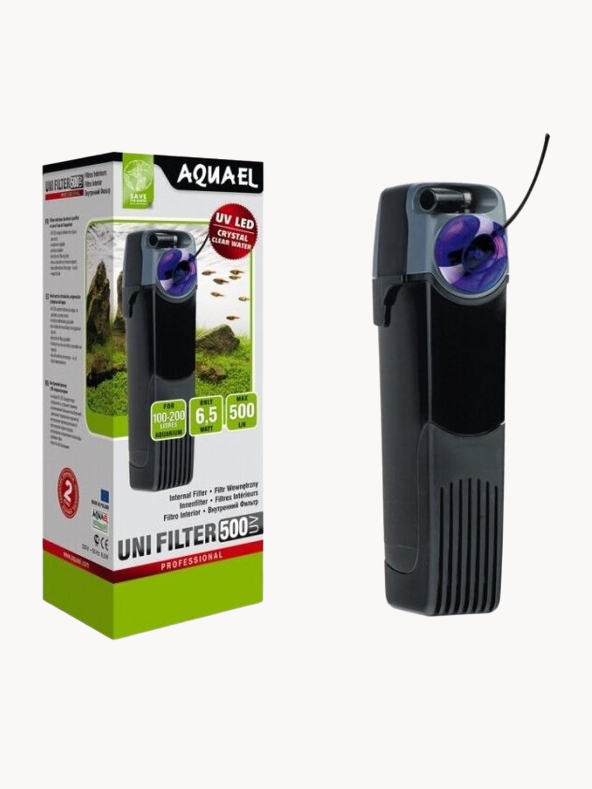 Внутренний фильтр Aquael UNI FILTER UV 500 со стерилизатором, для аквариума 100 - 200 л (500 л/ч, 5.5 Вт)