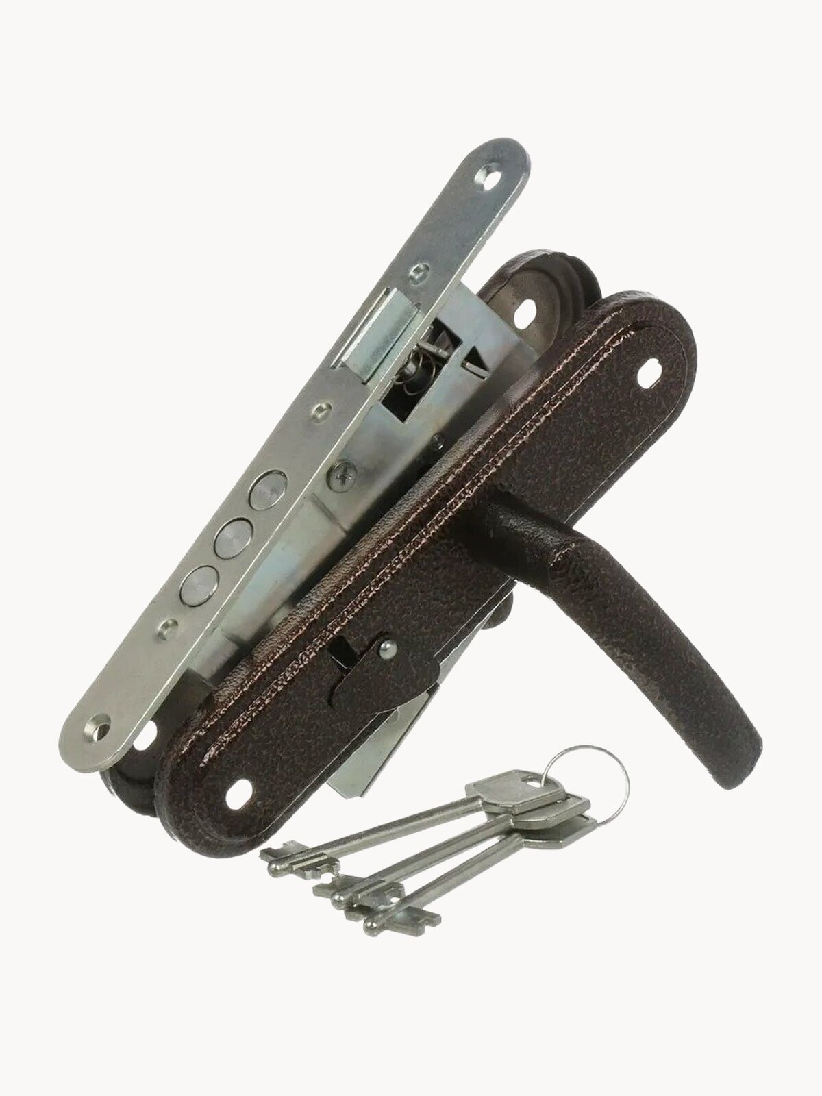 Замок врезной Омега, ЗВ9.1-03, 00-00006363, ручка в комплекте, цилиндровый, коричневый