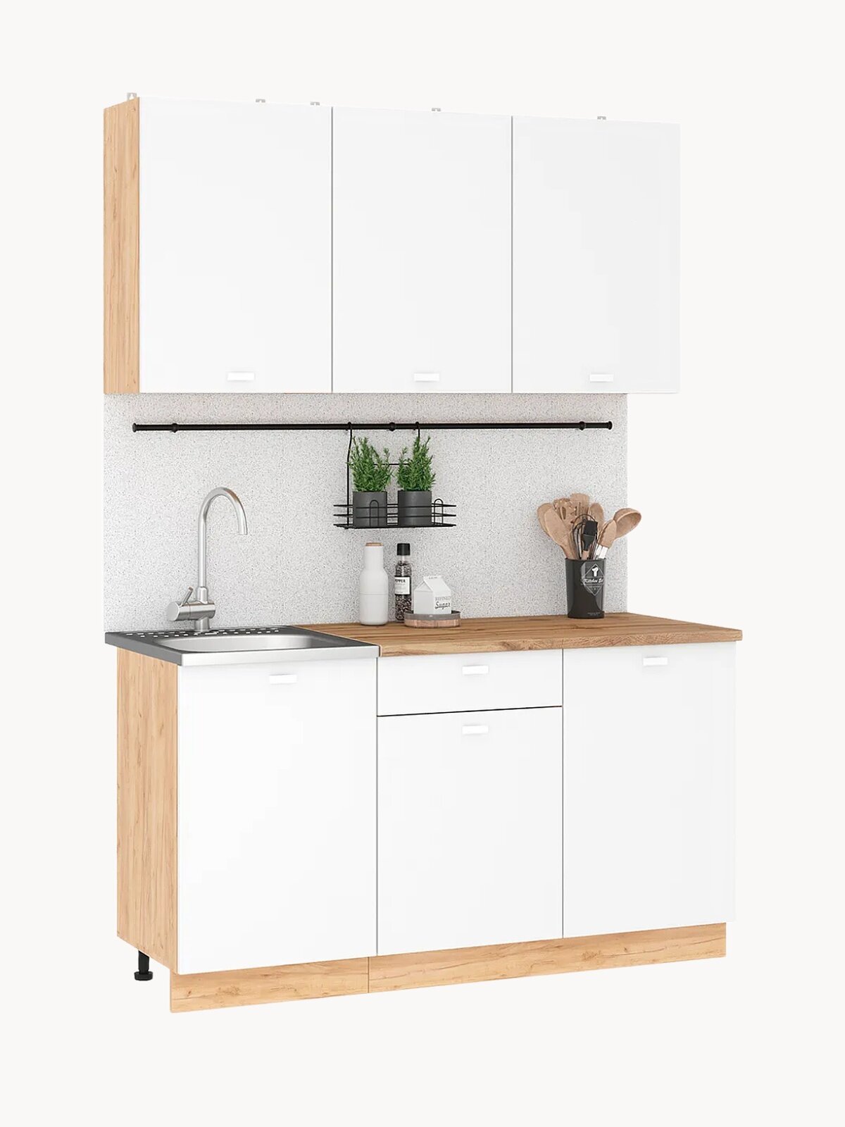 Кухонный гарнитур прямой Нонтон Дана, дуб крафт золотой / белый, 150 см