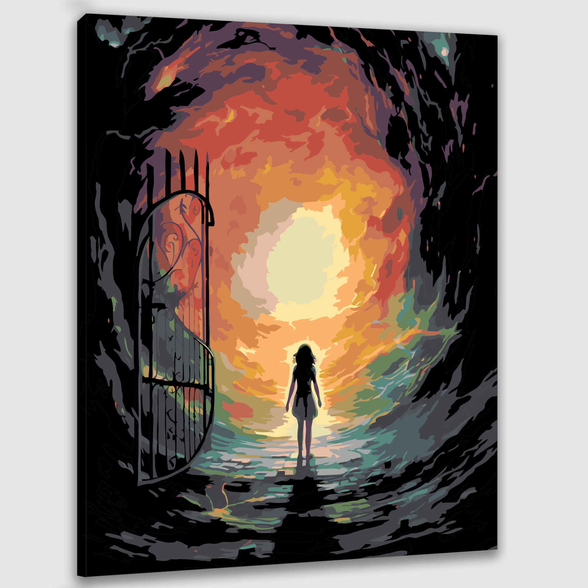 Картина по номерам 40x50 см, сюрреализм, картина маслом, девушка, портал, цветы, силуэт, оттенки, путешествие