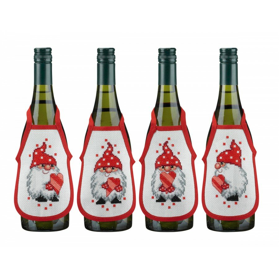 Набор для вышивания Эльфы и Сердца, фартучки на бутылку, набор из 4 шт 10 х 15 см PERMIN 78-4239