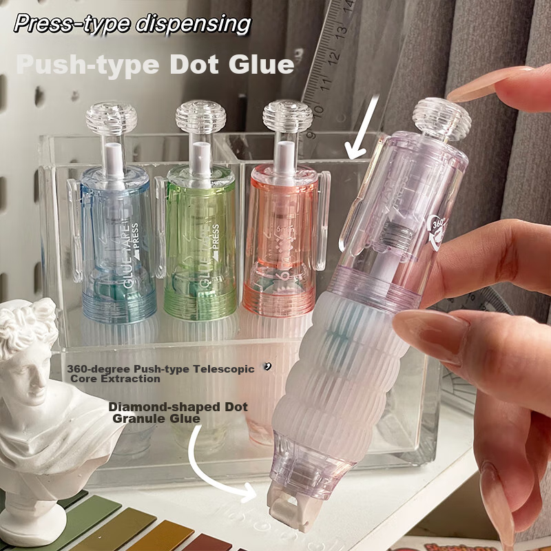 Shaonian Ban Dotted Glue, Push-Button High-Value Dotted Glue Pen, Correction Tape-Style Strong Dotted Double-Sided Tape, Large Capacity, Children's Handcraft, High Viscosity, Elementary School Student Journal, Junwu Purple