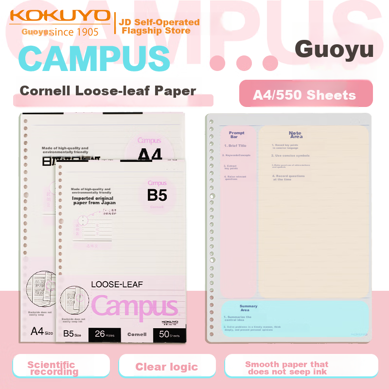 KOKUYO Loose-Leaf Paper, Campus Refill Paper, Cornell Notebook Refill Paper, B5/50 Sheets/1 Book, WCN-CLL1524