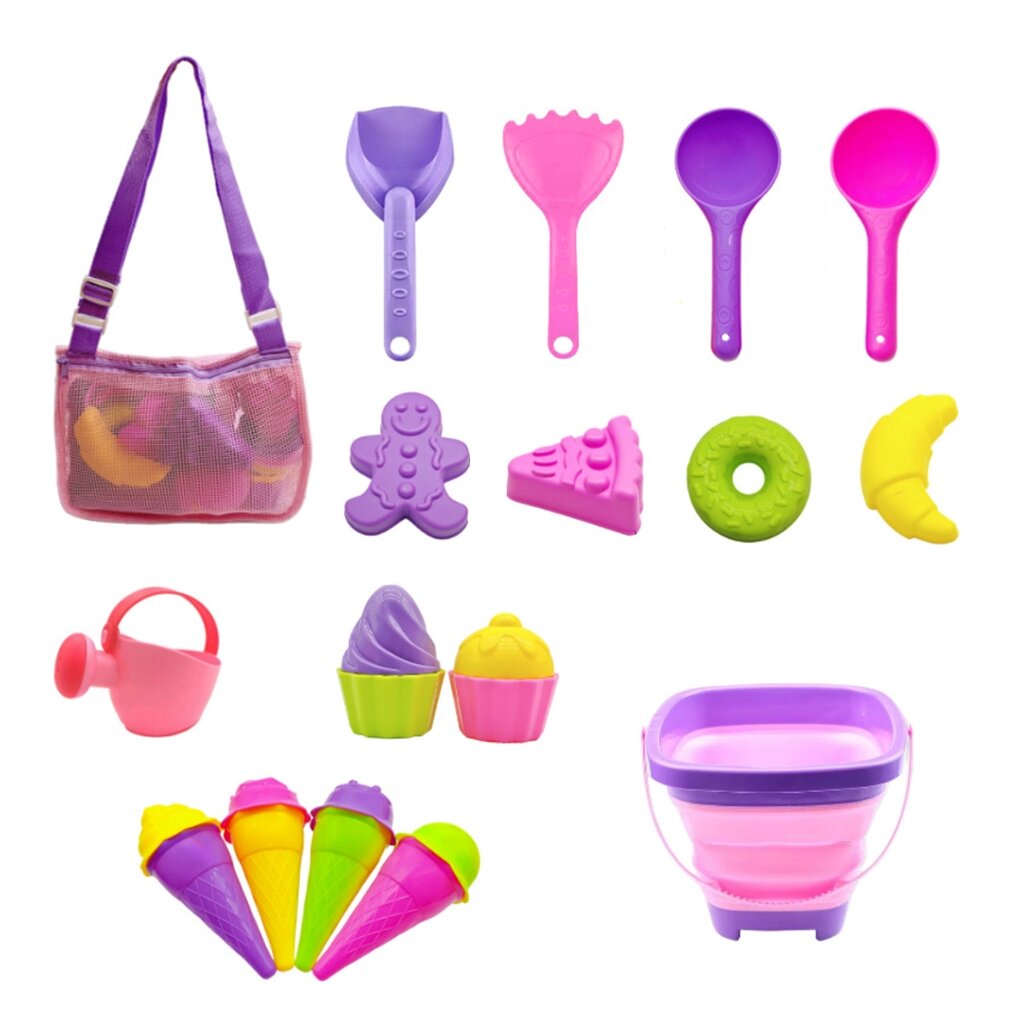 Набор детских песочных игрушек для песочницы со складным ведерком и забавной формой для пляжа и сада на заднем дворе с дорожной сумкой