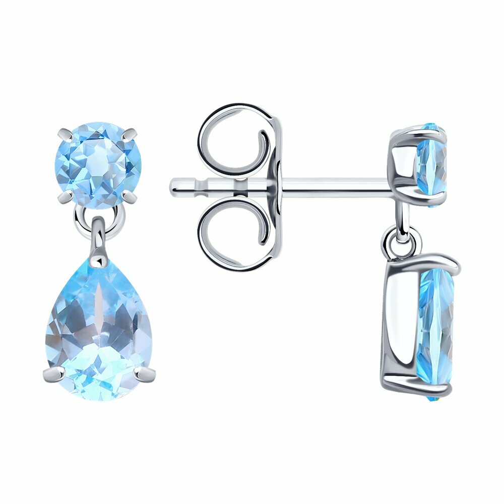 Серьги, серебро, 925 проба, родирование, топаз