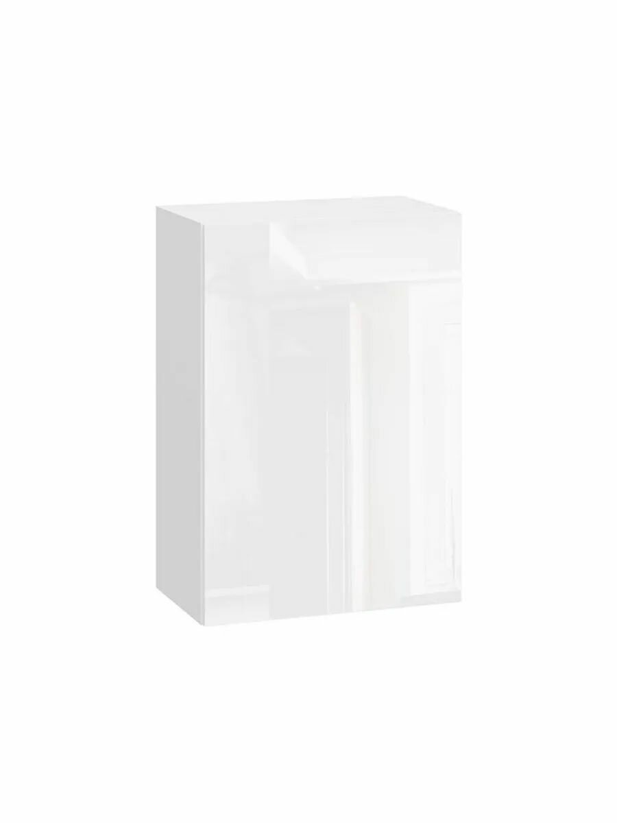 Кухонный модуль, навесной шкаф Стрэйт с доводчиком, с полками, 50х29.8х72 см, Белый / Белый глянец