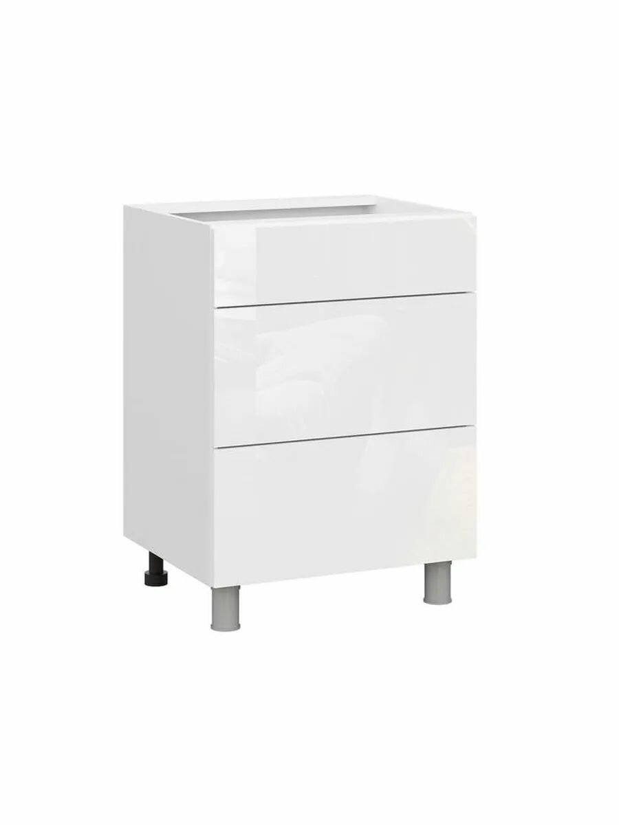 Кухонный модуль напольный, стол Стрэйт с ящиками, 60х50.8х82.4 см, Белый / Белый глянец
