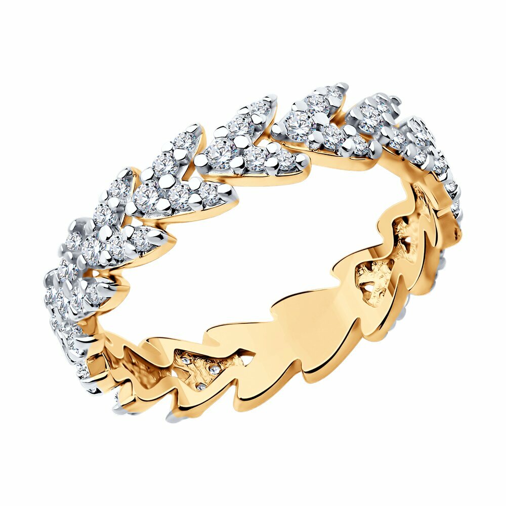 Кольцо, серебро, 925 проба, золочение, фианит