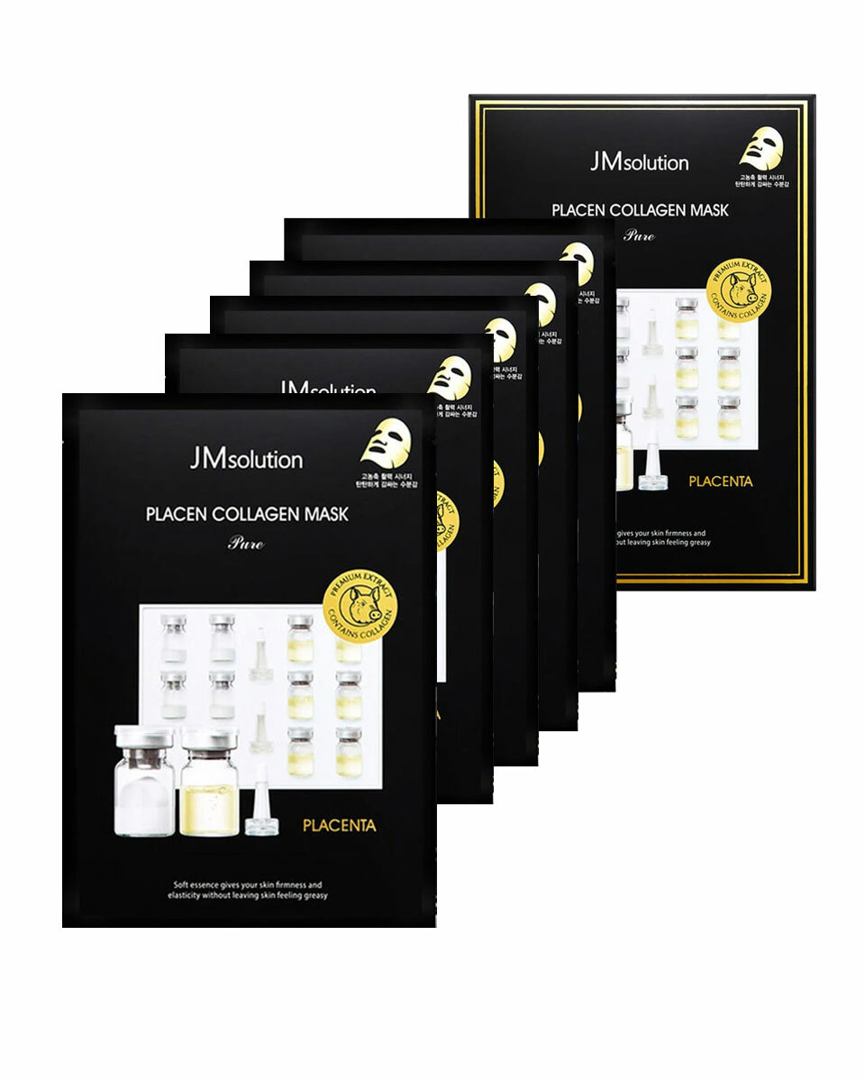 JMsolution Комплект антивозрастных плацентарных тканевы масок с коллагеном Placen Collagen Mask Pure, 5 шт