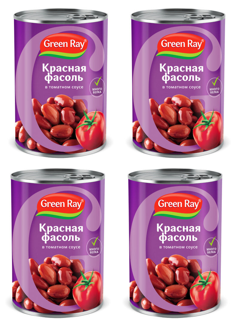 Фасоль красная в томатном соусе Green Ray 400 гр (Набор из 4 шт)