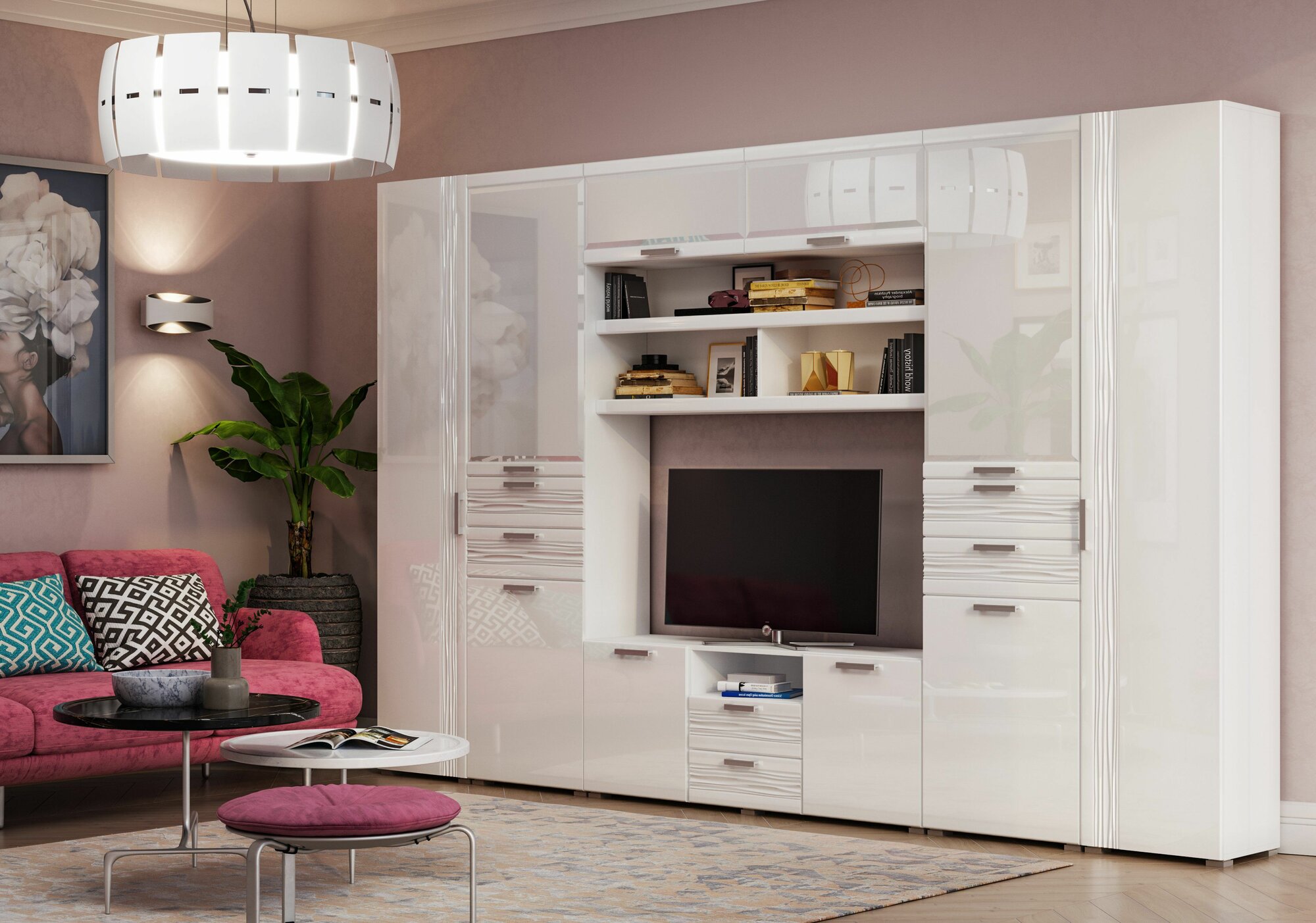 Гостиная Асти Вариант №3 (Белый глянец, белый) (Миф)