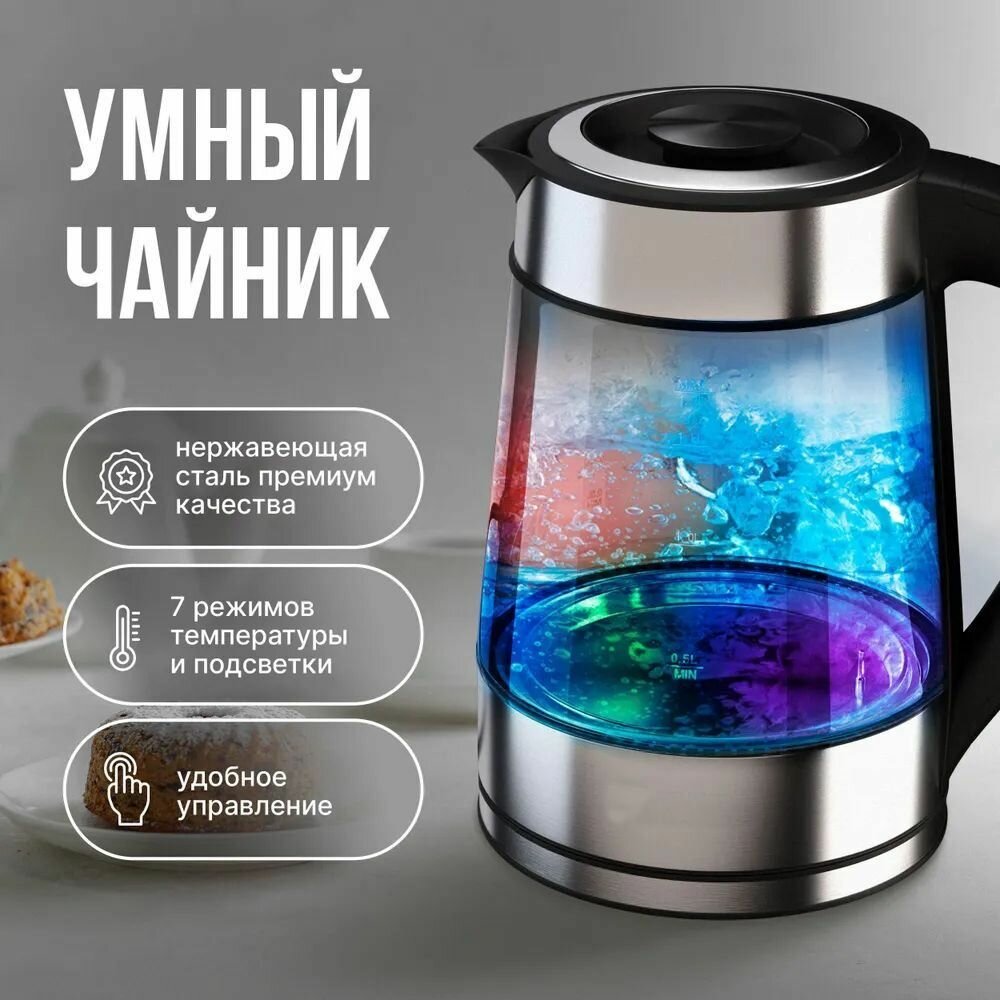 Xiaomi Электрический чайник A-888, прозрачный, серебристый