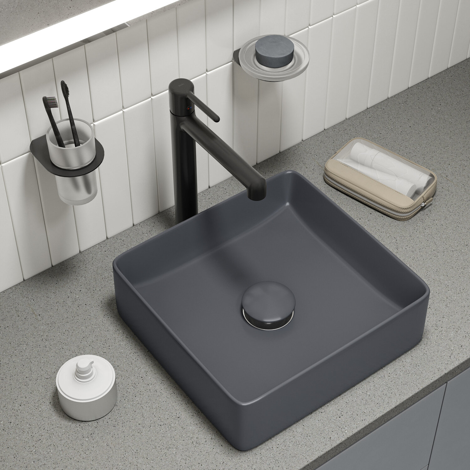 Комплект 2в1: раковина и выпуск IDDIS Basic BASGM01i27 серый матовый