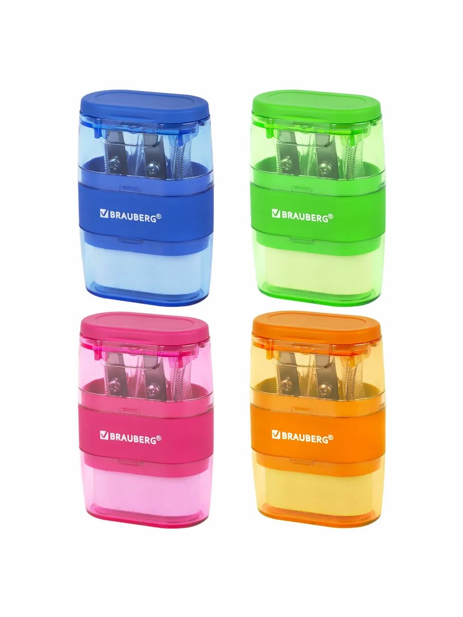 Двойная точилка с ластиком, 4 шт