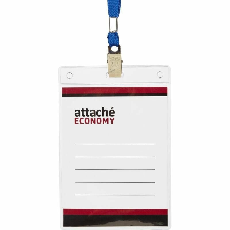 Бейдж Attache Economy вертикальный 138x96 мм с зажимом и синей тесьмой (5 штук в упаковке, размер вкладыша: 120x90 мм)