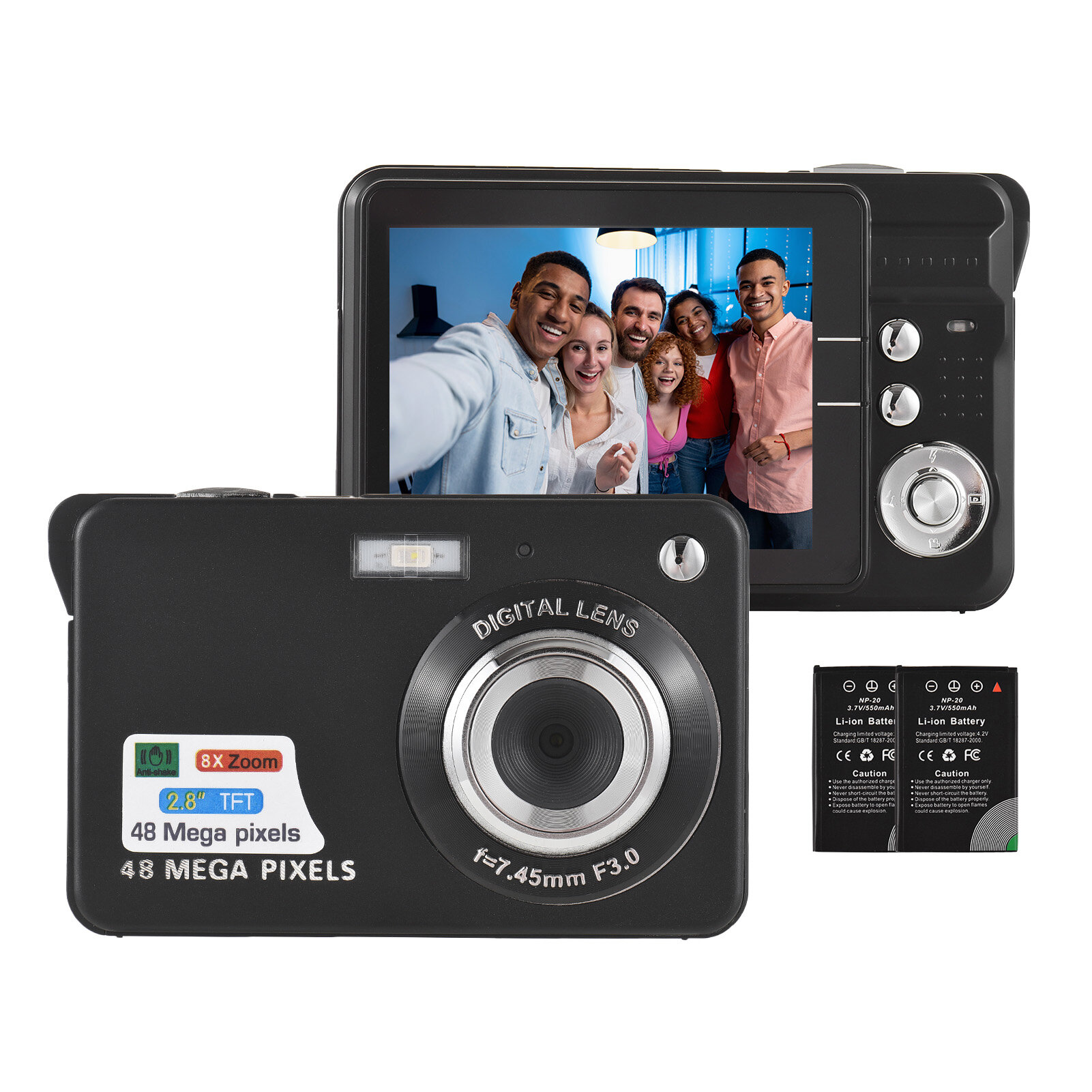 4K Видеокамера Камкордер 48MP 2.8-дюймовый TFT-экран Автофокус 16X Цифровой Зум Антишок Обнаружение Лиц Захват Улыбок Встроенный Фонарик с 2 АКБ Черный Серебристый Красный Подарок Детям Рождество