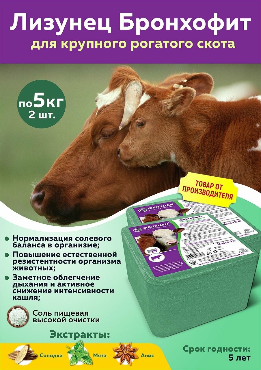 Комплект Фелуцен лизунец Бронхофит для крупного рогатого скота 5кг, 2 штуки