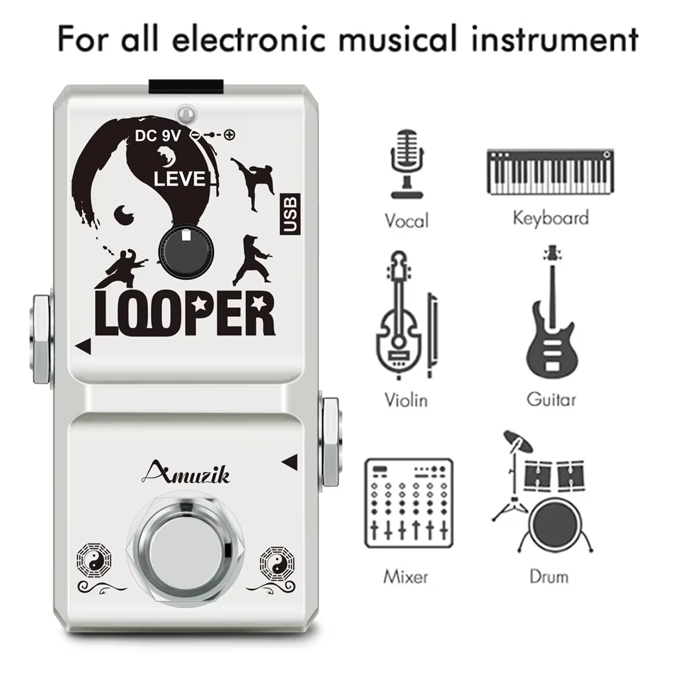 Amuzik 48K NANO Looper Электрогитара Бас-эффект Петля Педаль 10 минут записи Неограниченное количество Overdubs USB-порт True Bypass Мини-размер