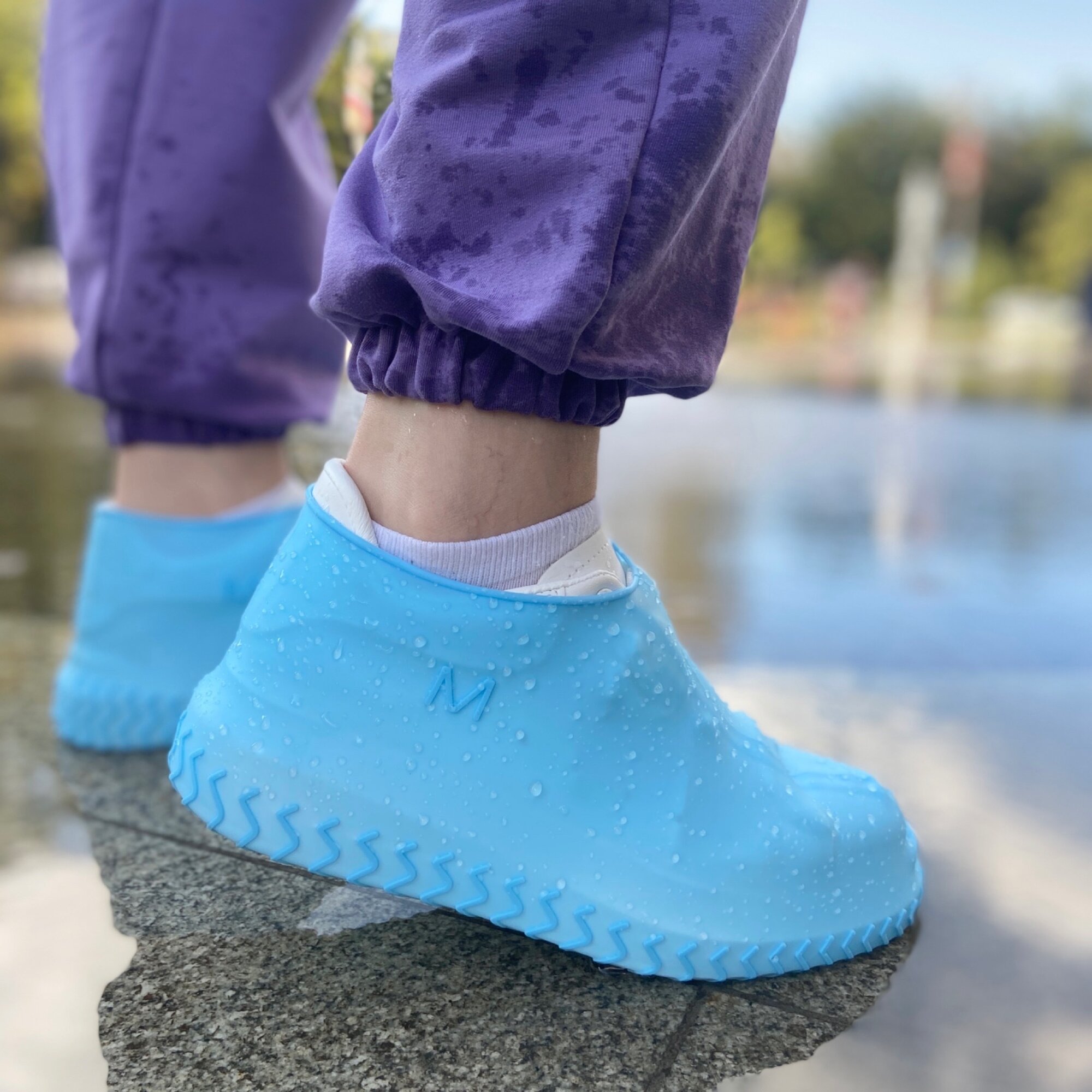 Чехол водонепроницаемый для обуви, силиконовый, размер M (34-37), Синий