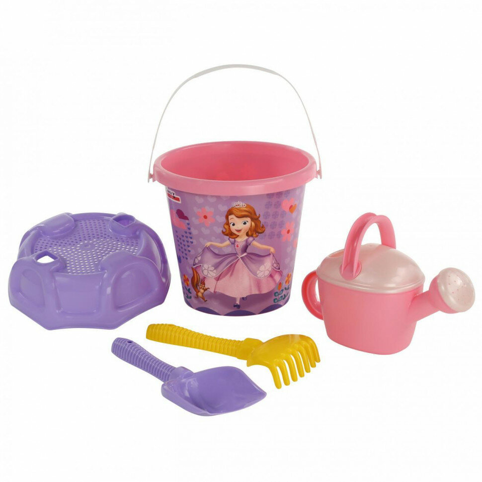 Набор Disney «София Прекрасная» №3: ведро большое, ситечко большое №3, лопата №6, грабли, лейка