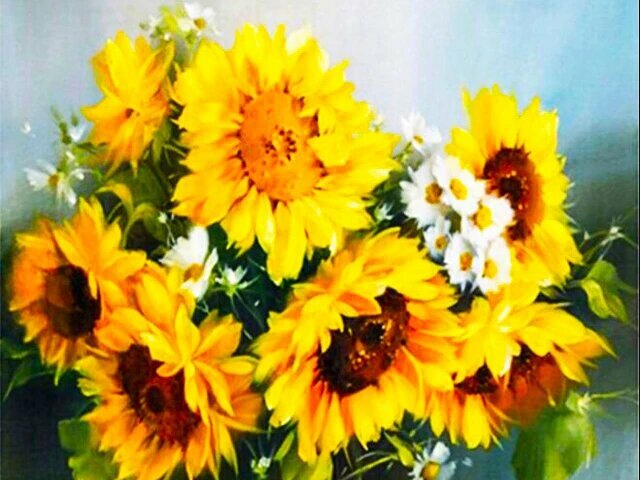 5D DIY Алмазная картина Подсолнух Букет Полная круглая Алмазная мозаика Цветок Алмазная вышивка Комплект Стразы Домашнее украшение