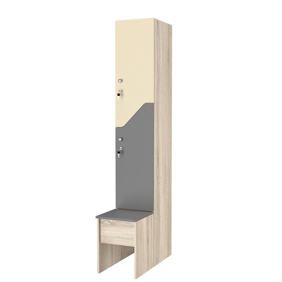 Шкаф для раздевалок со скамейкой комбо-элегия №1-1Б, Дуб сонома + Крем Вайс + Темно-серый