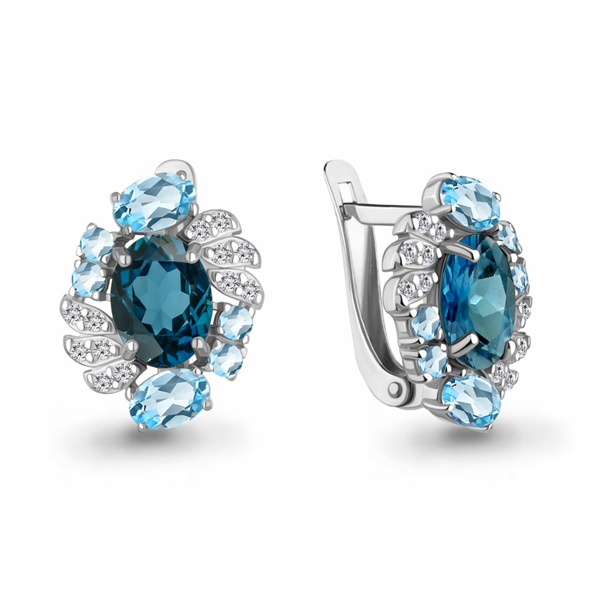 Серьги, серебро, 925 проба, родирование, Лондон топаз, топаз, фианит