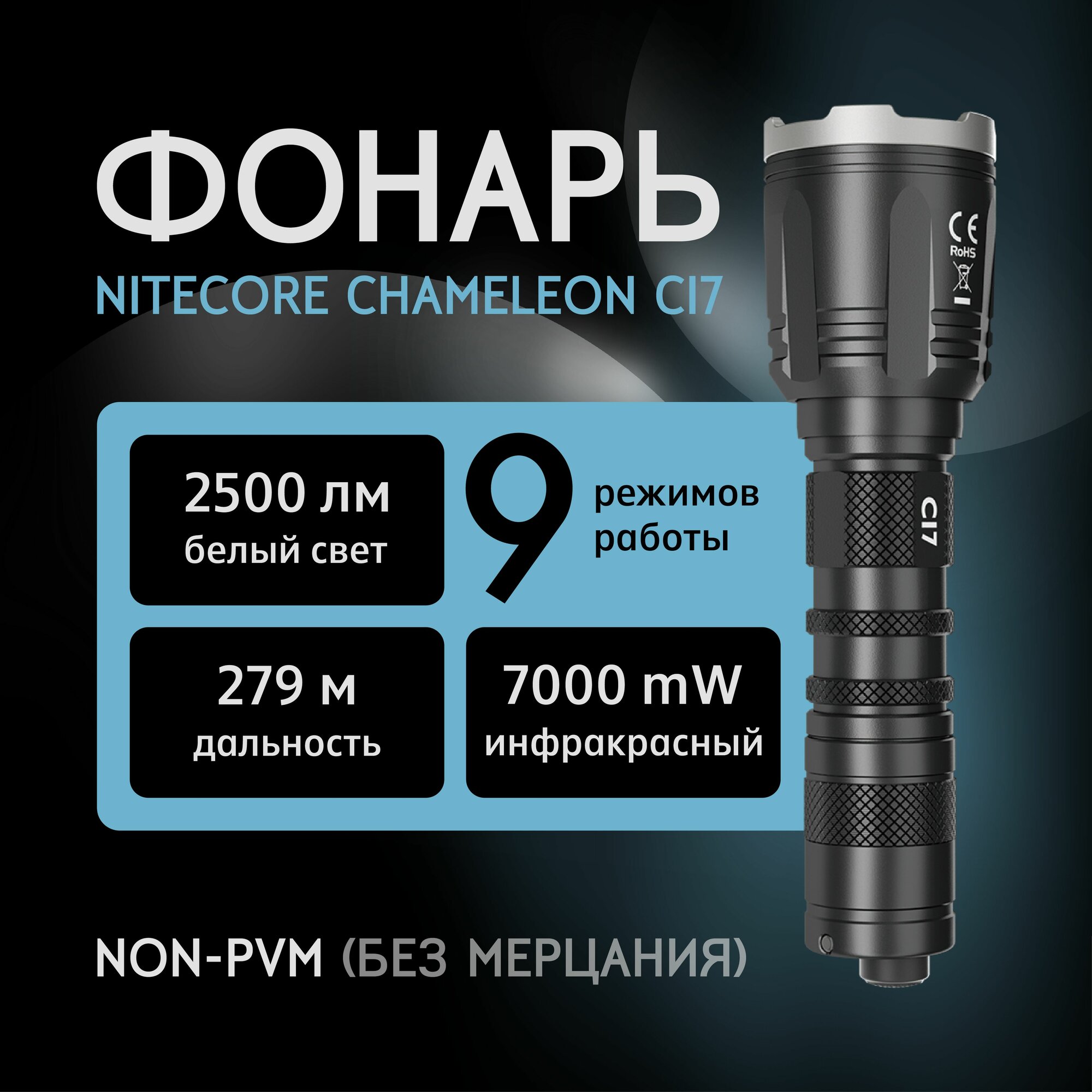 Фонарь тактический Nitecore Chameleon CI7 CREE 4*XP-G3, ИК фонарик, 2цвета