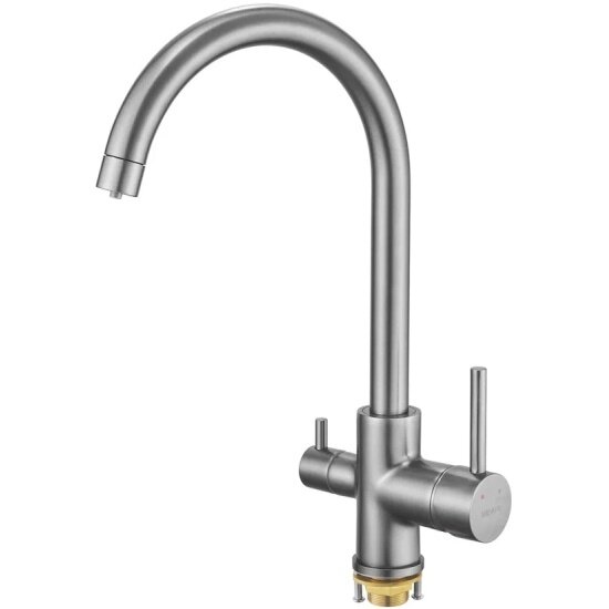 Смеситель для кухни Shevanik с подключением фильтра S128T, оружейная сталь