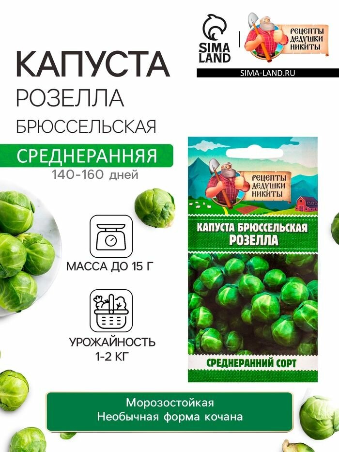 Семена Капуста брюссельская Розелла , 0.3 г, среднеранняя, Рецепты дедушки Никиты