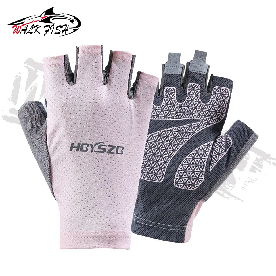 WALK FISH Рыболовные перчатки летние черные Розовый, L, Pink