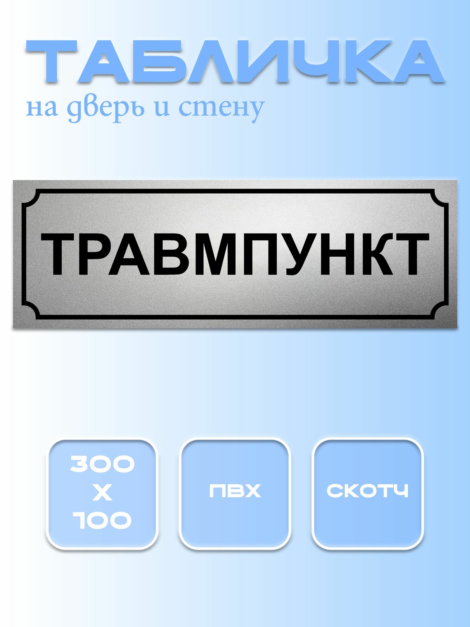 Табличка Травмпункт 10Х30 см. на дверь и стену, матовое серебро.