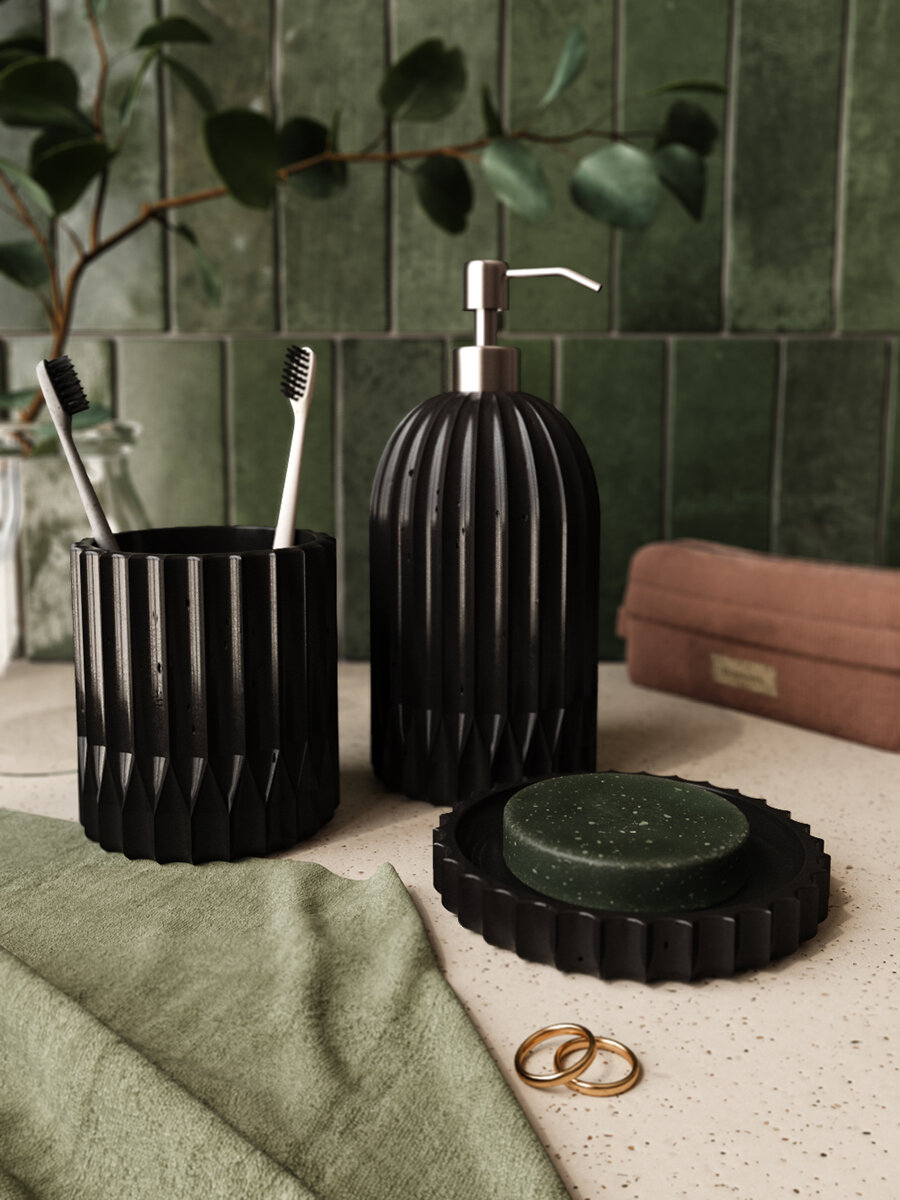 Набор San Marino из 3-х предметов (Емкость/Дозатор/Мыльница) черный глянцевый