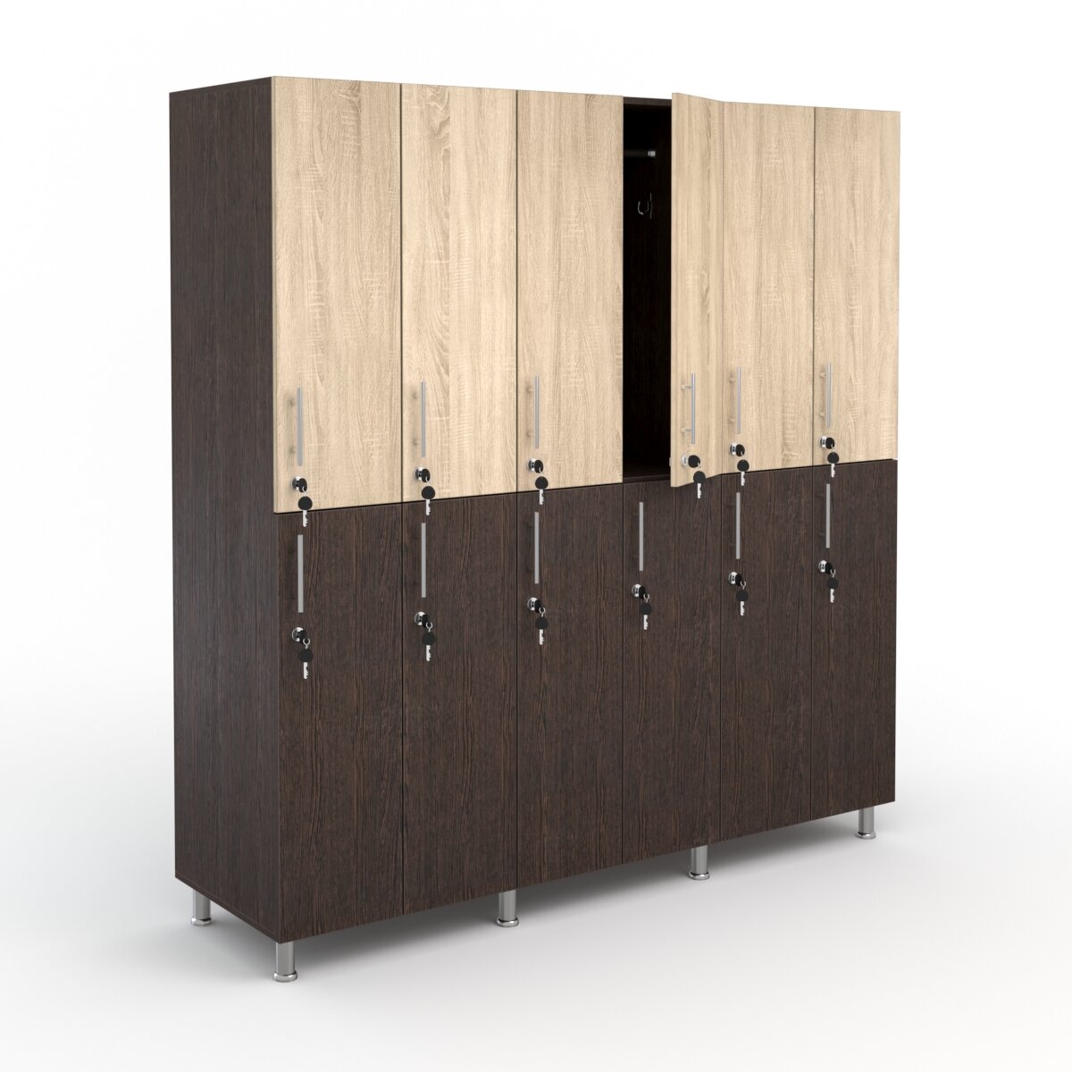 Шкаф для раздевалок 6-секционный 12ти-местный, Дуб Венге и Дуб Сонома